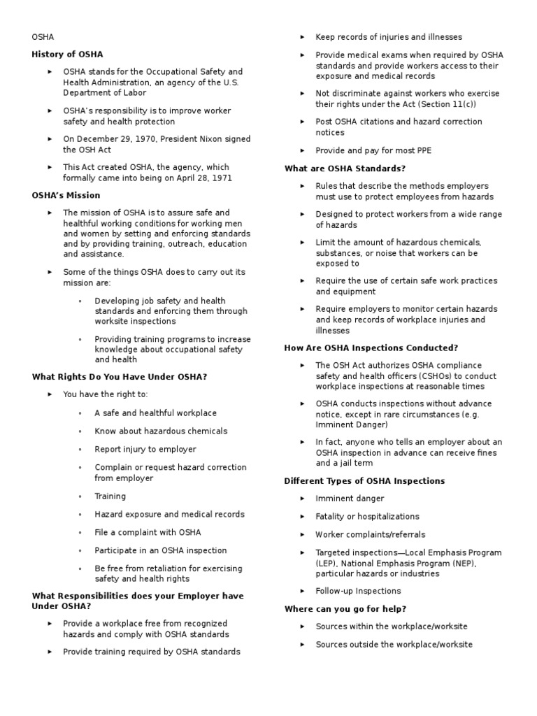 OSHA Handouts | PDF | Occupational Safety And Health Administration ...