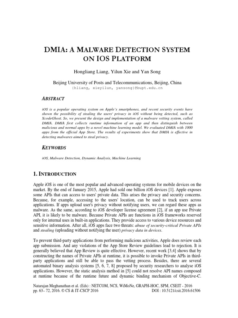 Dmia: A Malware Detection System On Ios Platform | PDF | Ios | Malware