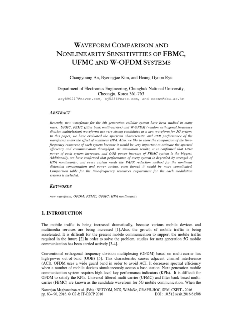 Waveform Comparison And Nonlinearity Sensitivities Of Fbmc Ufmc And W