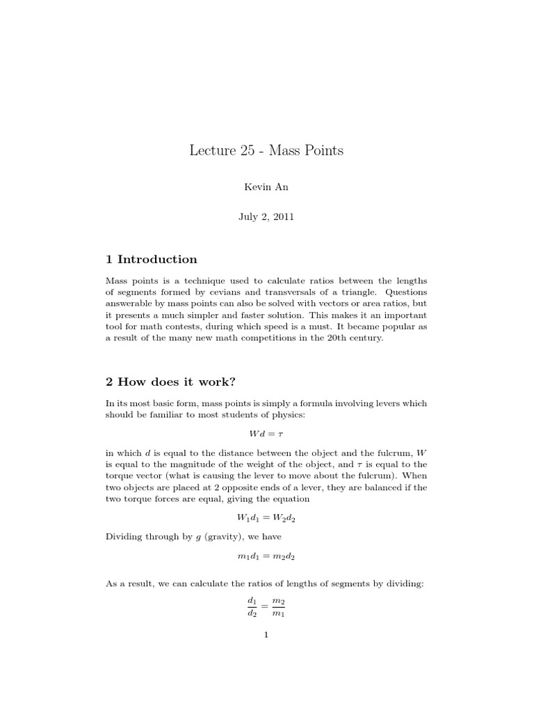 Mass Points: An Introduction to Solving Geometry Problems Involving ...