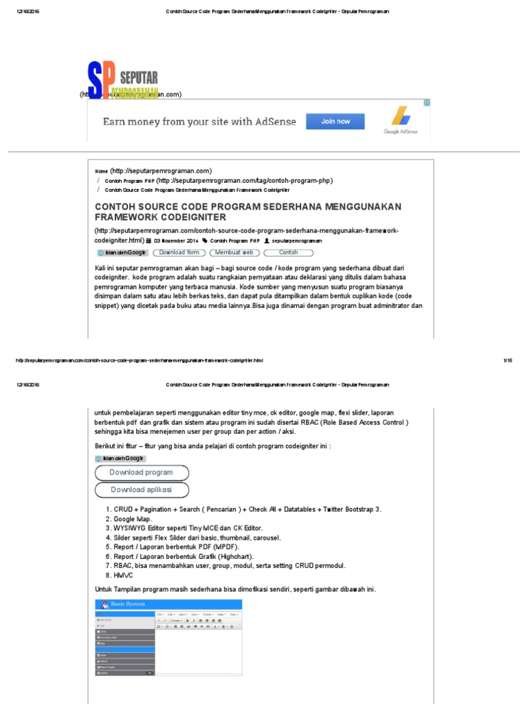 Contoh Source Code Program Sederhana Menggunakan Framework Codeigniter ...