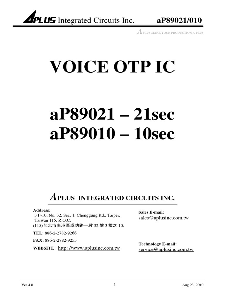 Voice Otp Ic: Integrated Circuits Inc | PDF | Input/Output | Central ...