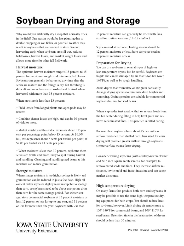 Soybean Drying and Storage: Harvest Moisture Preparation For Drying ...