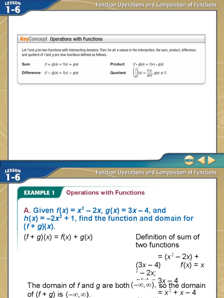 1 6 Function Operations And Composition Of Functions Pdf Domain Of A Function