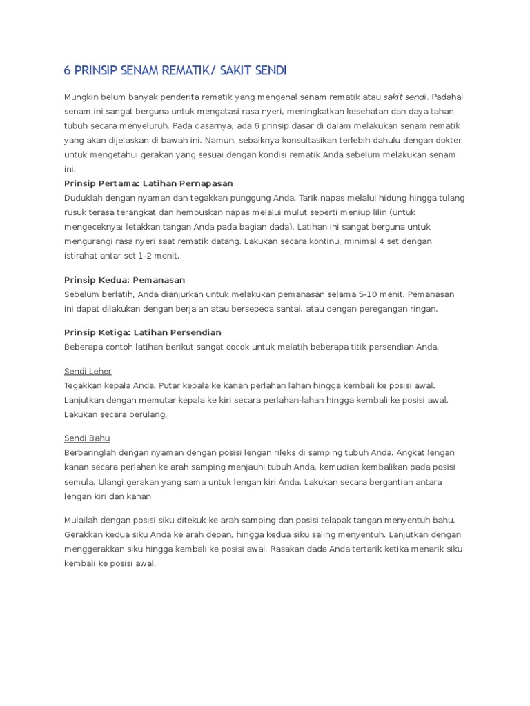 6 Prinsip Senam Rematik | PDF