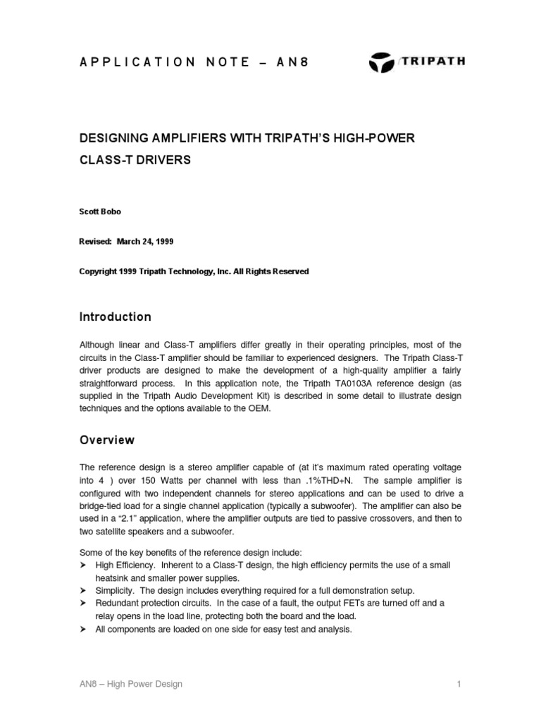 Designing Amplifiers With Tripath'S High-Power Class-T Drivers | PDF ...