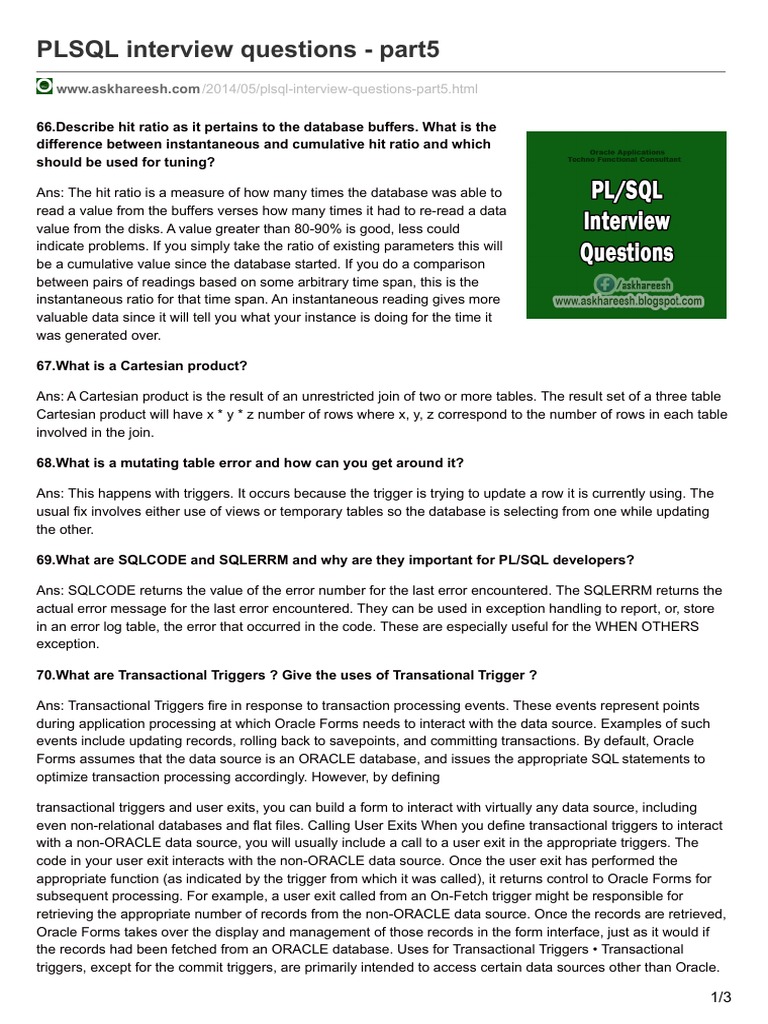 2014/05/plsql Interview Questions Part5.html | Download Free PDF | Pl/Sql | Database Transaction