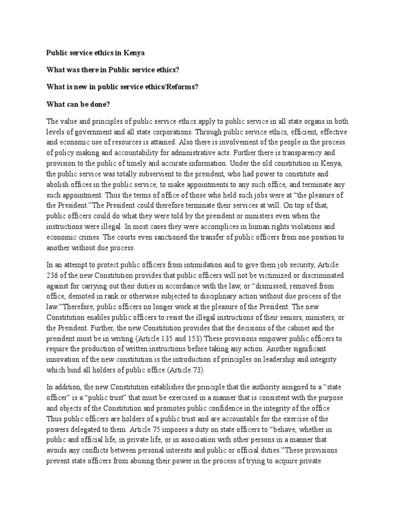 Public service ethics reforms in Kenya | PDF | Employment | Division Of ...