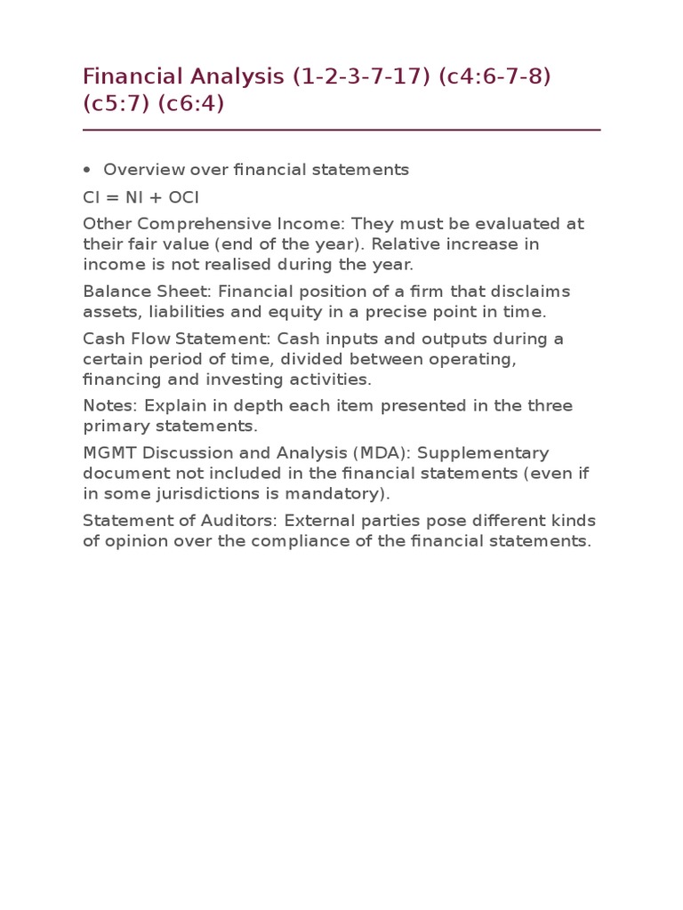 Financial Analysis (1-2-3-7-17) (c4:6-7-8) (c5:7) (c6:4) | PDF