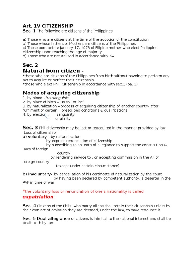 Natural Born Citizen: Art. 1V Citizenship | PDF | Naturalization ...
