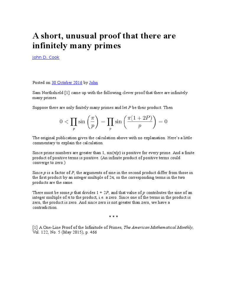 A Short Proof Infinity Primes | PDF | Language Arts & Discipline ...