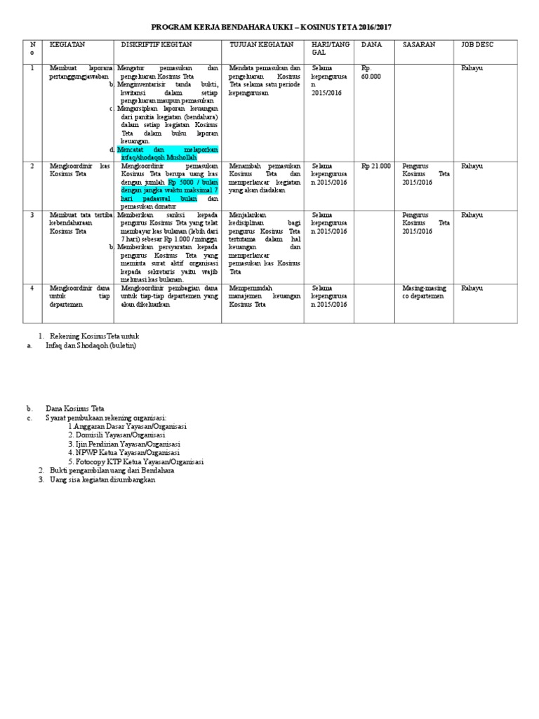 002 Rencana Proker Bendahara Fix | PDF