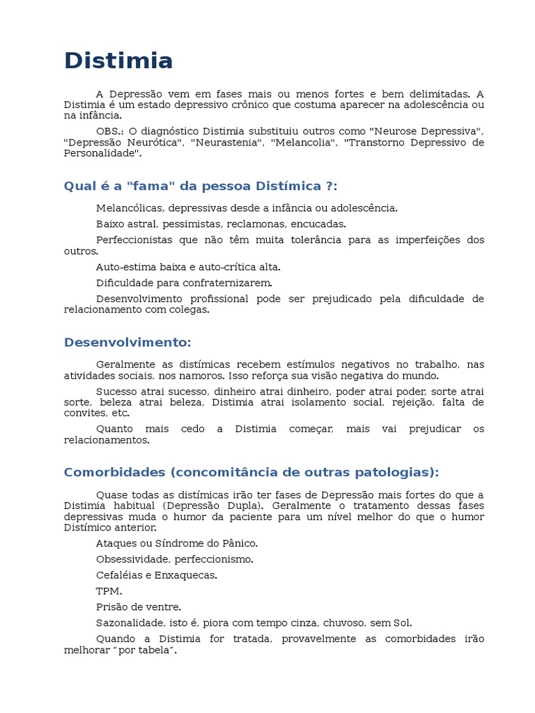 Distimia | PDF | Depressão | Antidepressivo