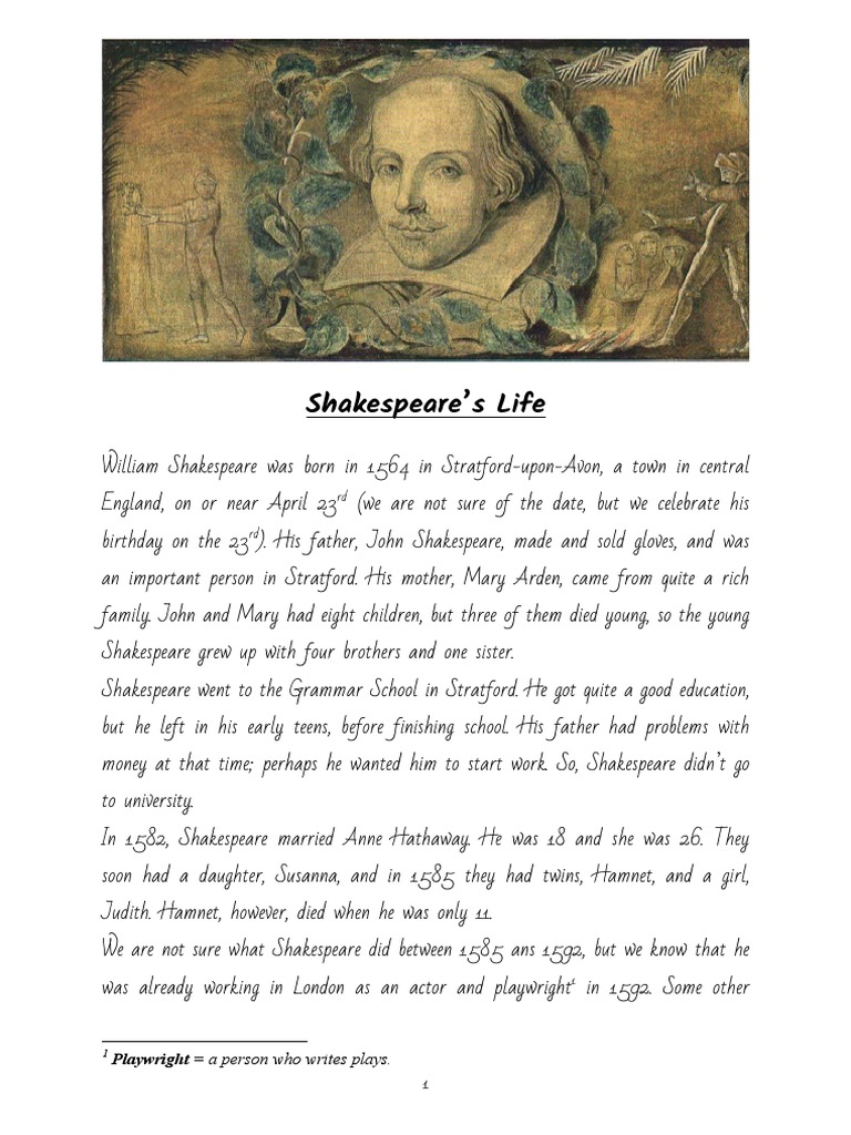 Shakespeare’s Life: Playwright = a person who writes plays | William ...