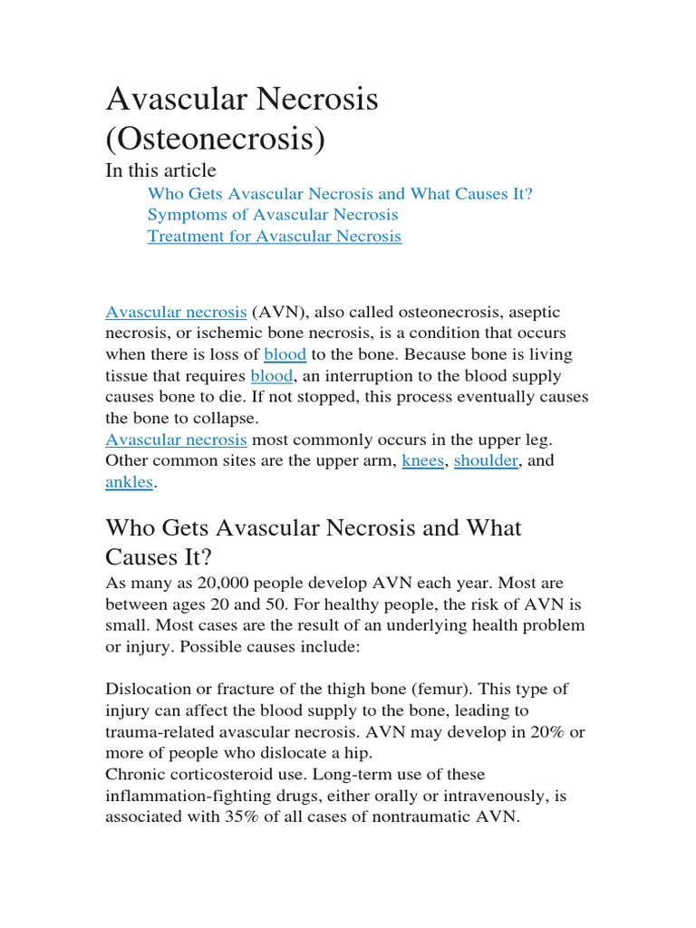 Avascular Necrosis (Osteonecrosis) : Who Gets Avascular Necrosis and ...