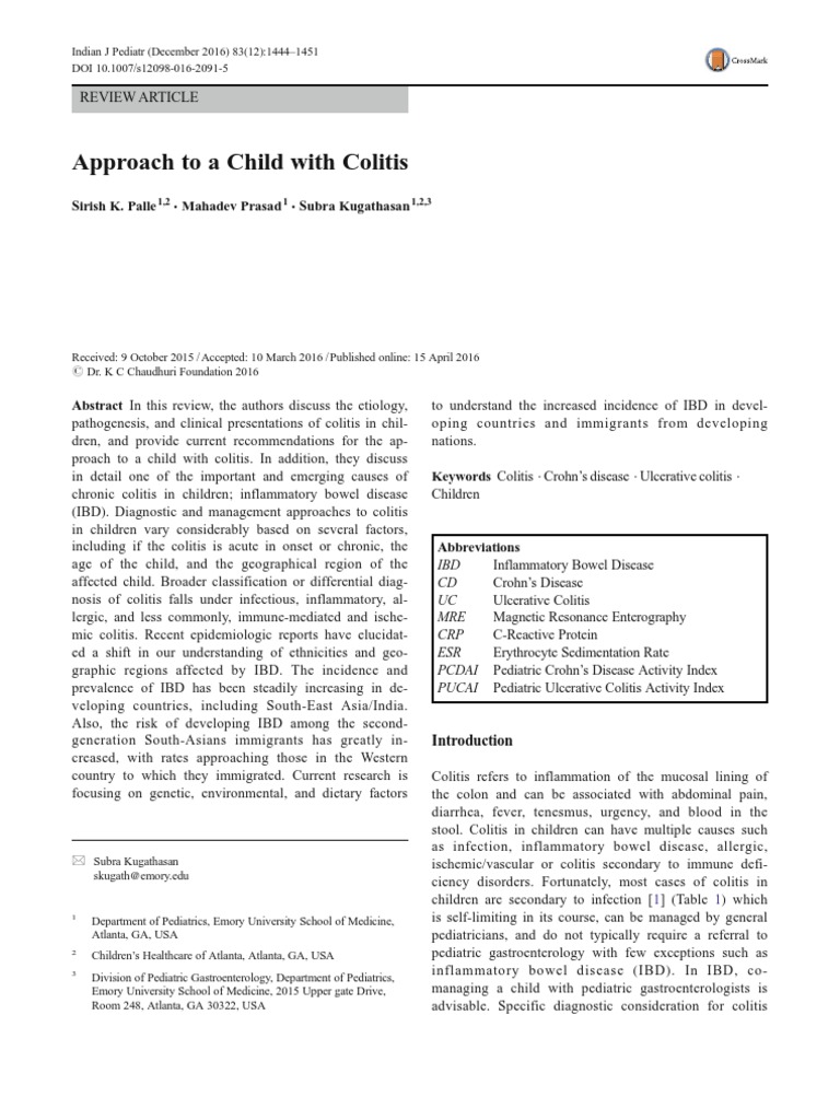 Child Colitis: Diagnosis and Management | PDF | Inflammatory Bowel ...