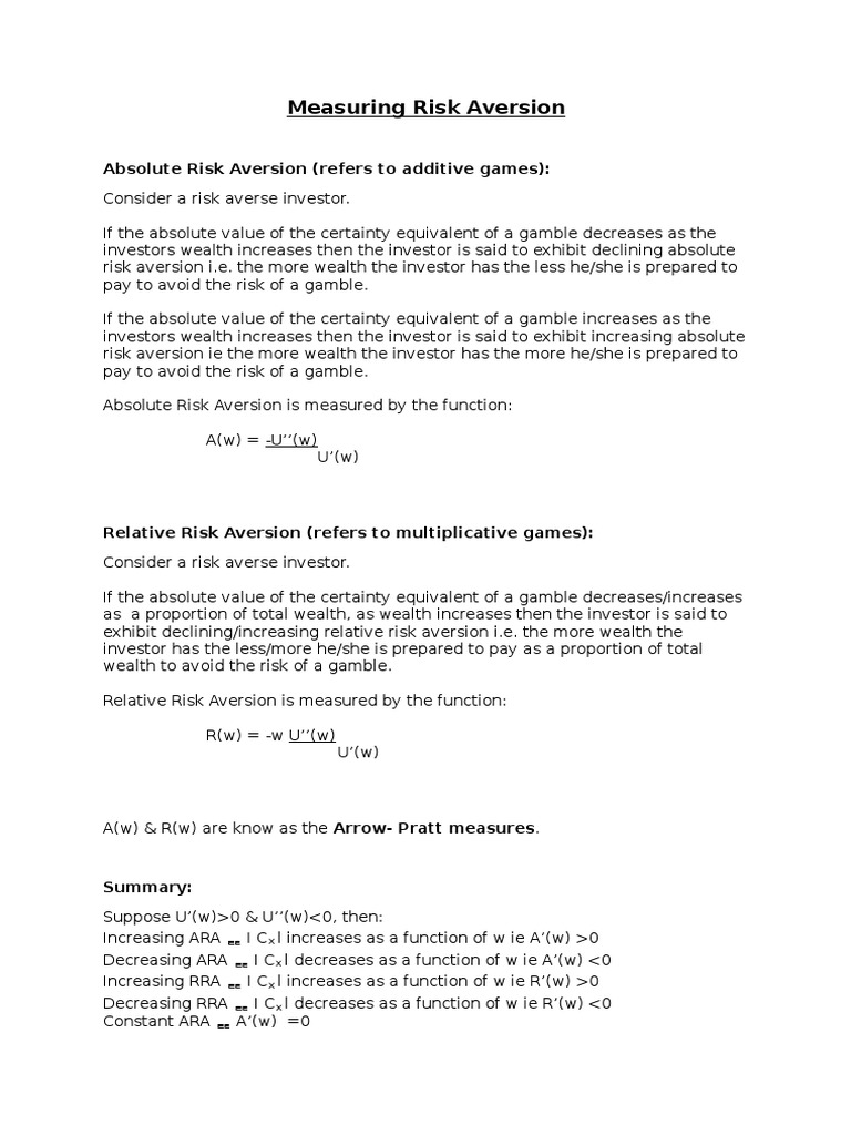Measuring Risk Aversion & Further Comments - Utility Theory | PDF | Risk Aversion | Utility