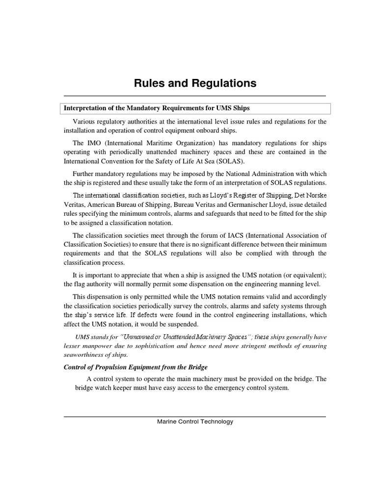 UMS Ship Control Regulations Guide | PDF | Water Transport | Industries