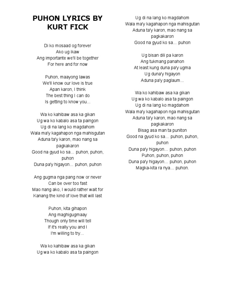 Puhon Lyrics by Kurt Fick