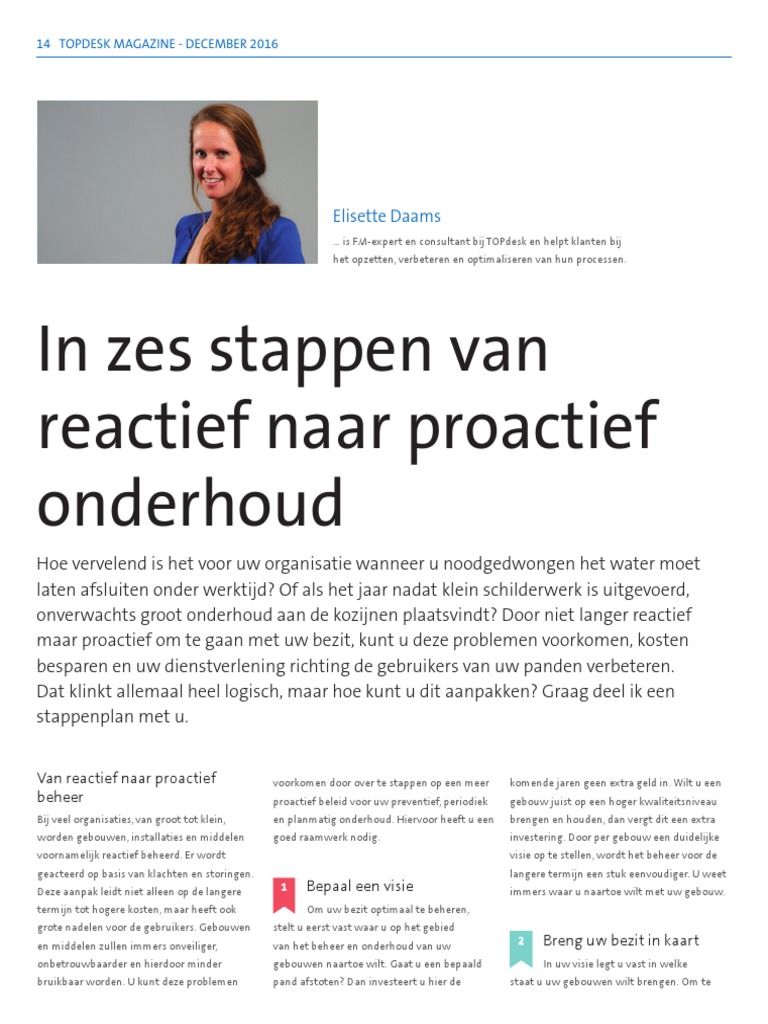In Zes Stappen Van Reactief Naar Proactief Onderhoud | PDF