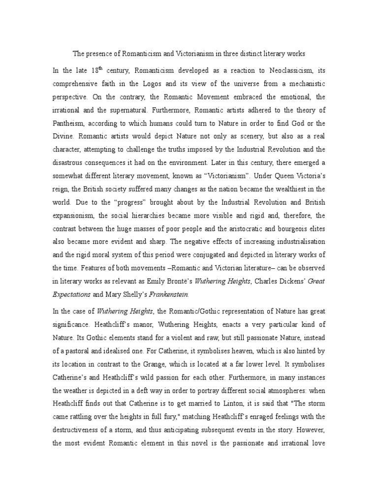 Romanticism and Victorianism - ESSAY | PDF | Heathcliff (Wuthering ...