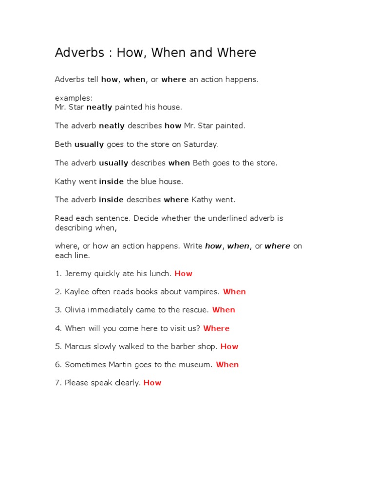 Adverbs: How, When and Where | Download Free PDF | Adverb | Verb