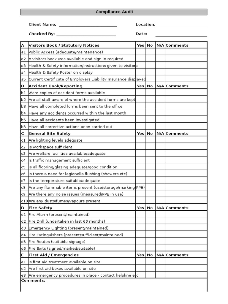 Compliance Audit Checklist Template | PDF | Iso 9000 | Occupational ...