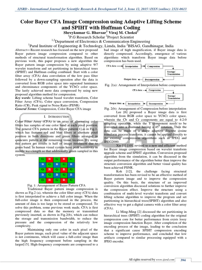 Color Bayer Cfa Image Compression Using Adaptive Lifting Scheme And Spiht With Huffman Coding