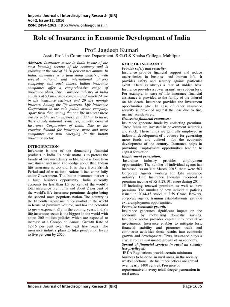 The Role of Insurance in India's Economic Development: An Analysis of ...