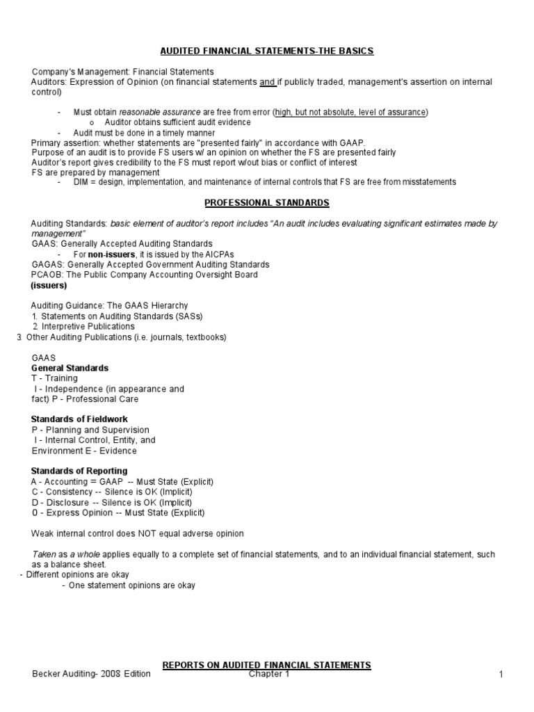 Auditing Notes - Chapter 1 Outline | PDF | Financial Audit | Auditor's ...