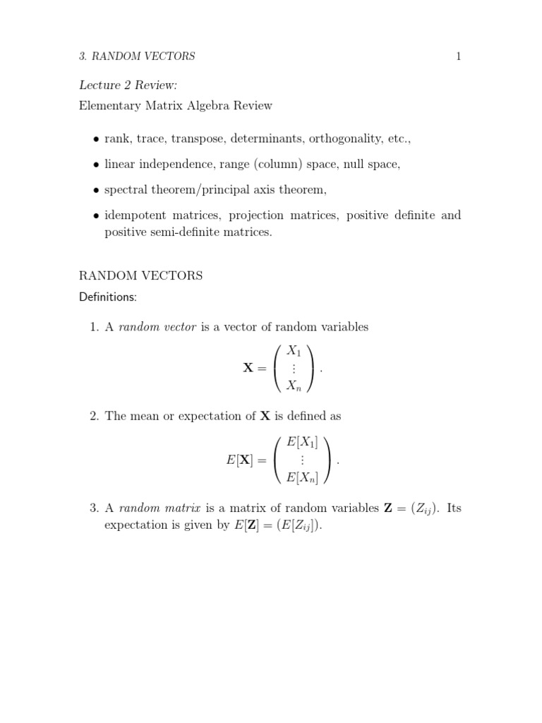 Random Vectors 1 | PDF | Covariance | Covariance Matrix