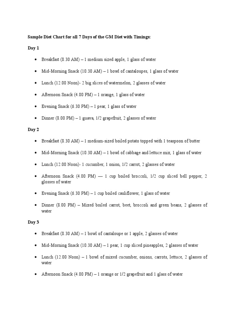 GM Diet 7-Day Meal Plan Guide | PDF | Lunch | Salad