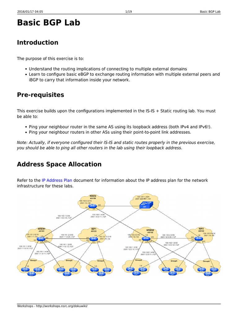 Basic BGP Lab: You Should Be Able To Ping All Other Routers in The Lab ...