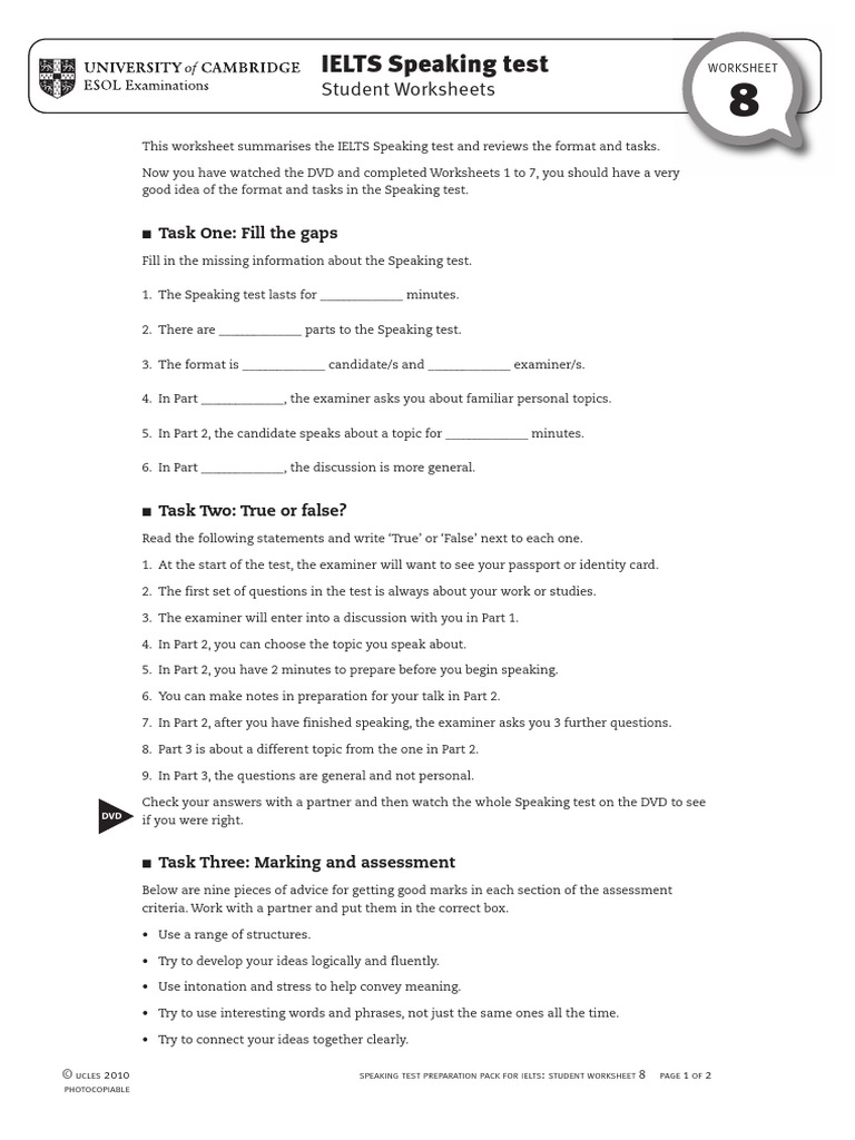 IELTS Speaking Test: Student Worksheets | PDF | International English ...