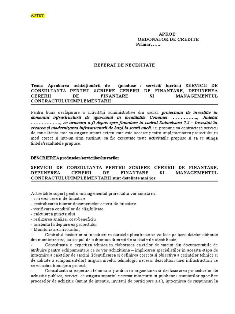 Model - Referat de Necesitate Consultanta