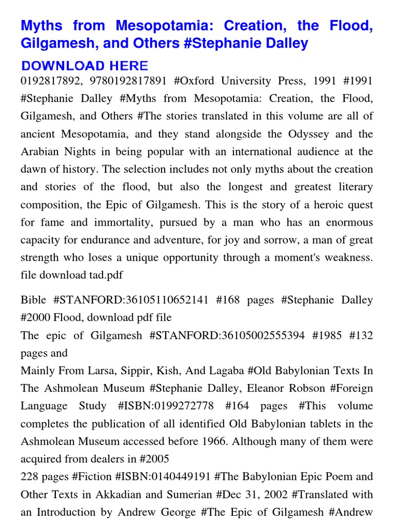 Myths From Mesopotamia: Creation, The Flood, Gilgamesh, and Others # ...
