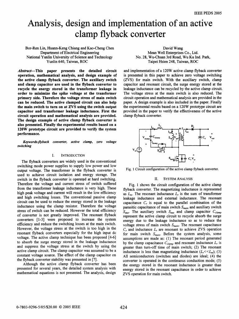 Analysis, Design and Implementation of An Active Clamp Flyback ...
