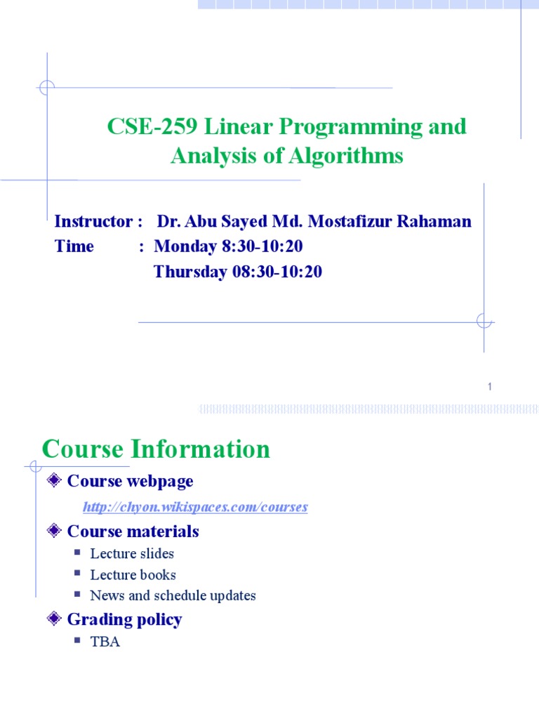 CSE-259 Linear Programming and Analysis of Algorithms | PDF ...