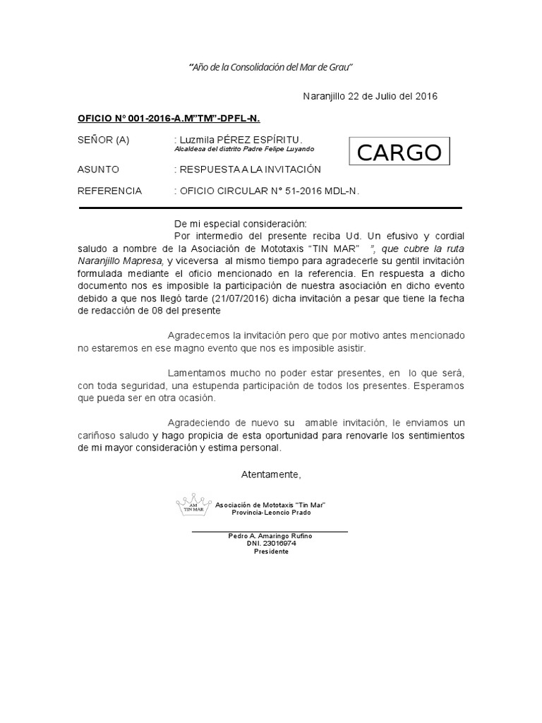 Oficio Respuesta A Una Invitacion | PDF