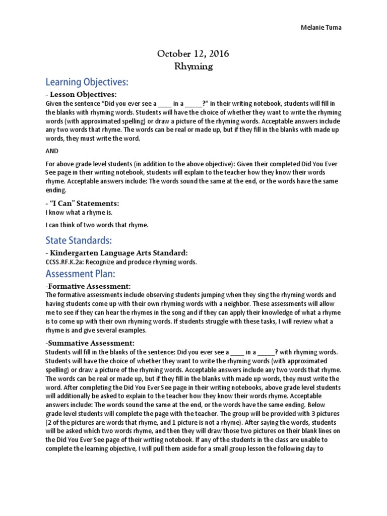 Rhyming Lesson With Data | PDF | Rhyme | Notebook