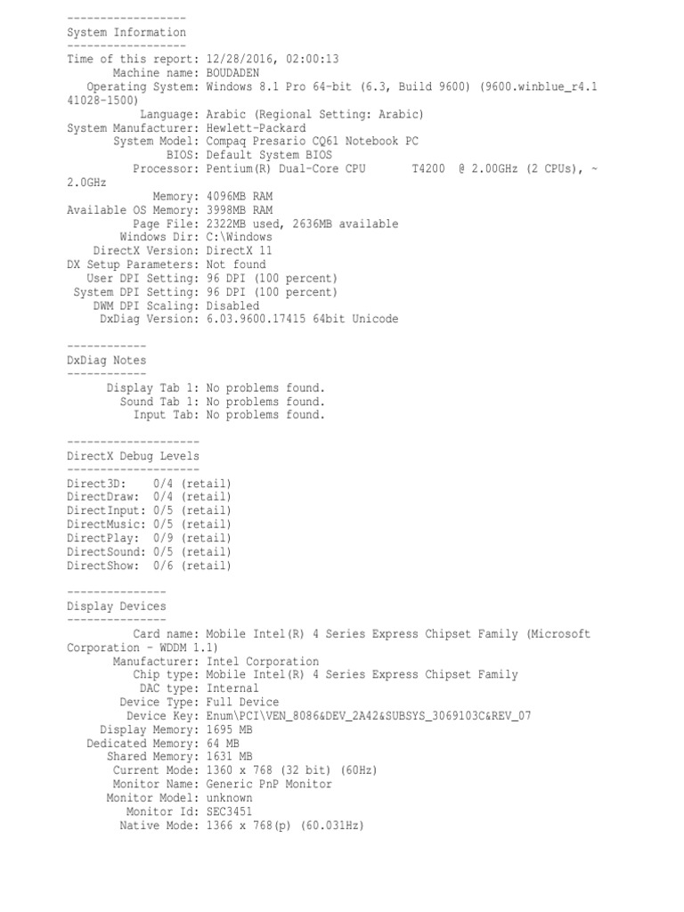 DX Diag | PDF | Device Driver | Codec