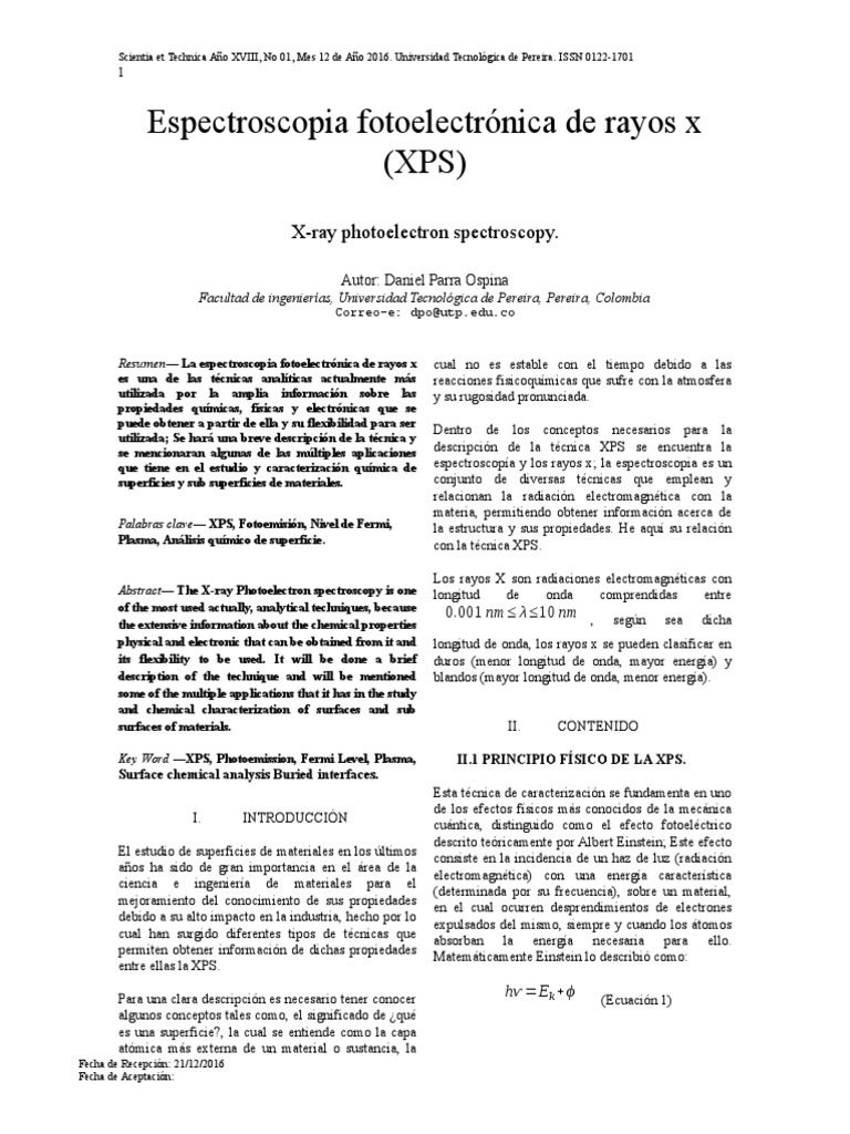 Espectroscopía Fotoelectrónica De Rayos X Pdf Efecto Fotoeléctrico