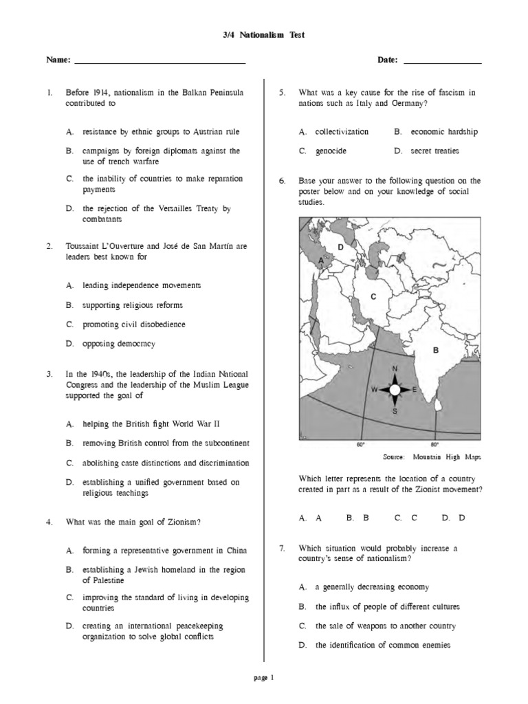 Global 3-4 Nationalism Unit 4 Exam | PDF | Zionism | Nationalism
