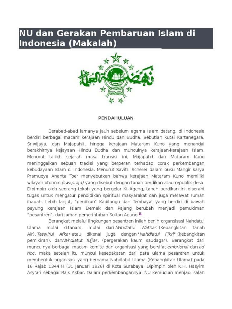 NU Dan Gerakan Pembaruan Islam Di Indonesia | PDF | Agama & Spiritualitas
