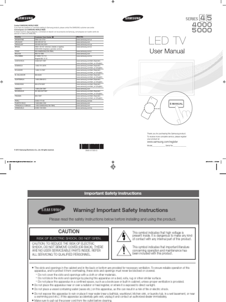 Manual TV Samsung (Uf4000 5000 ZL) BN68 04790B 03L02 1021 | PDF | Set ...