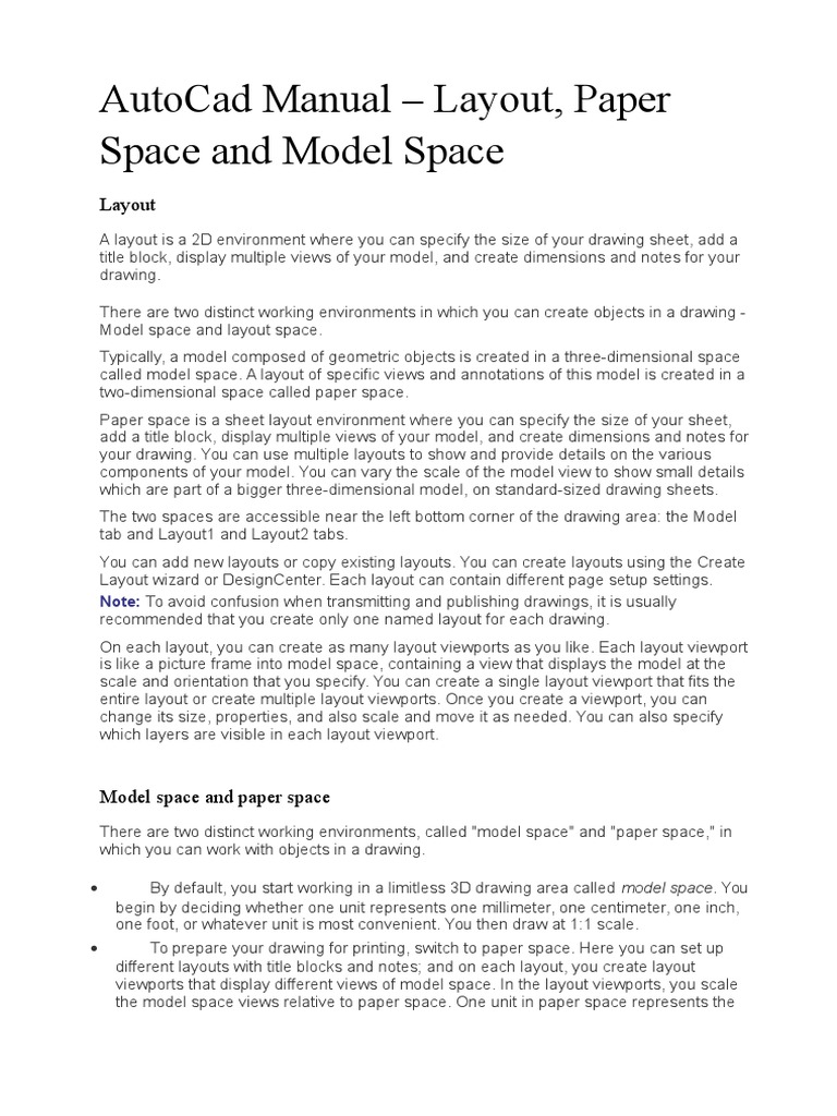 AutoCAD: Model vs Paper Space Guide | PDF | Page Layout | 2 D Computer ...