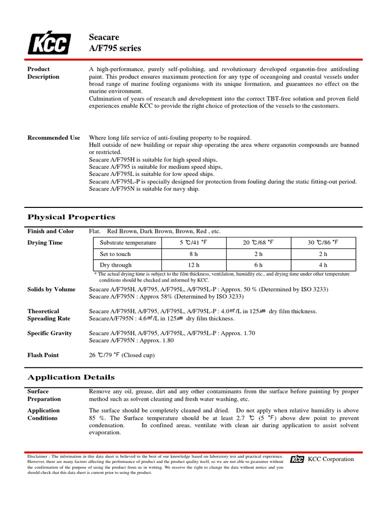 KCC Datasheet A-F795 (Eng) | Download Free PDF | Paint | Water