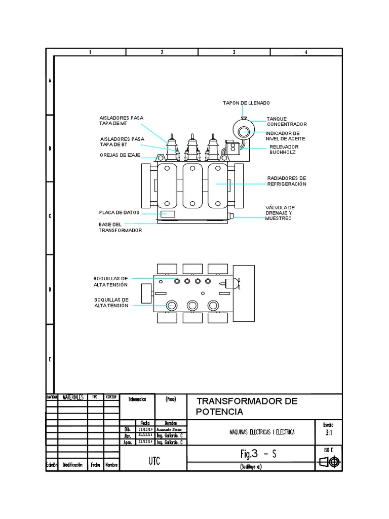 partes de un transformador de potencia autocad