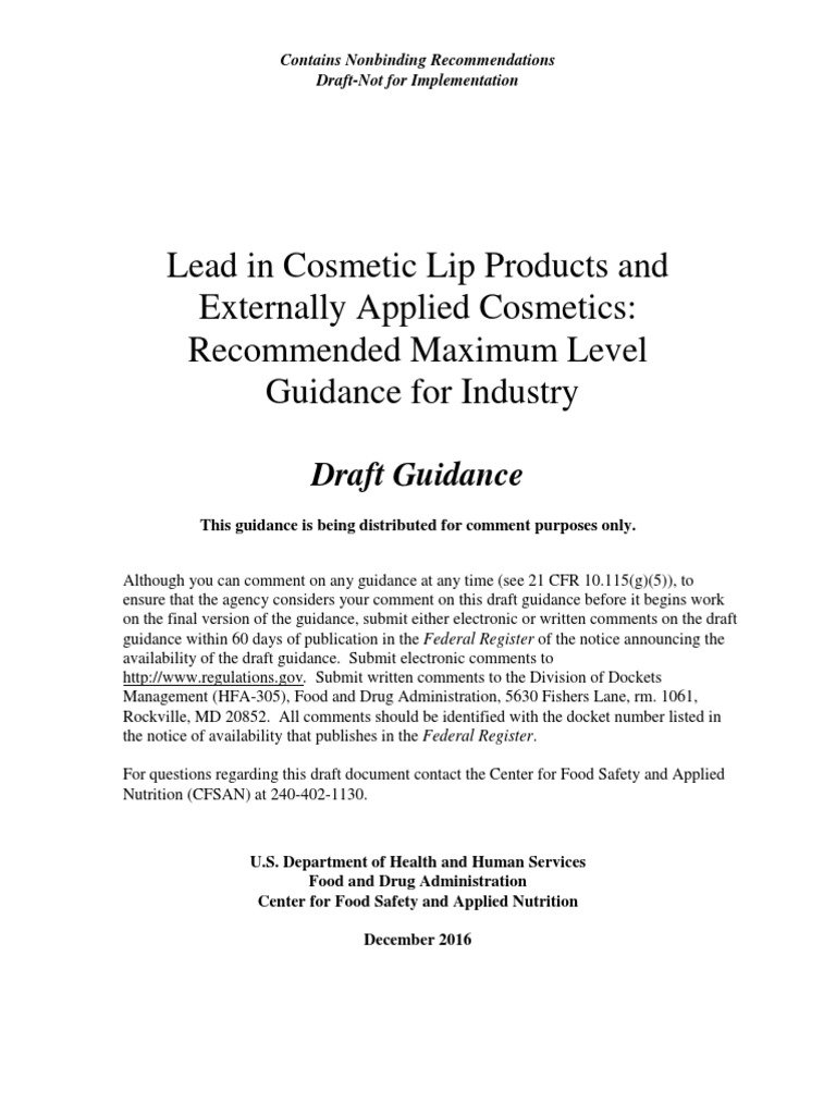 Fda Lead In Cosmetics Draft Guidance Pdf Cosmetics Federal Food