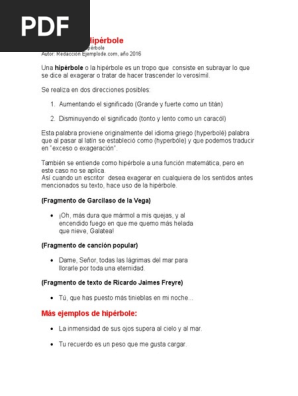 Ejemplos De Hipérbole Para Niños 1 Guia De Figuras Literaria | PDF